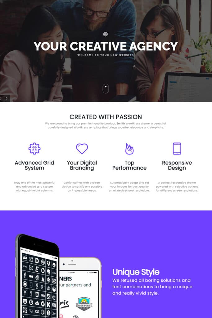 Zenith WordPress Theme Agency Portfolio Template - Visualmodo