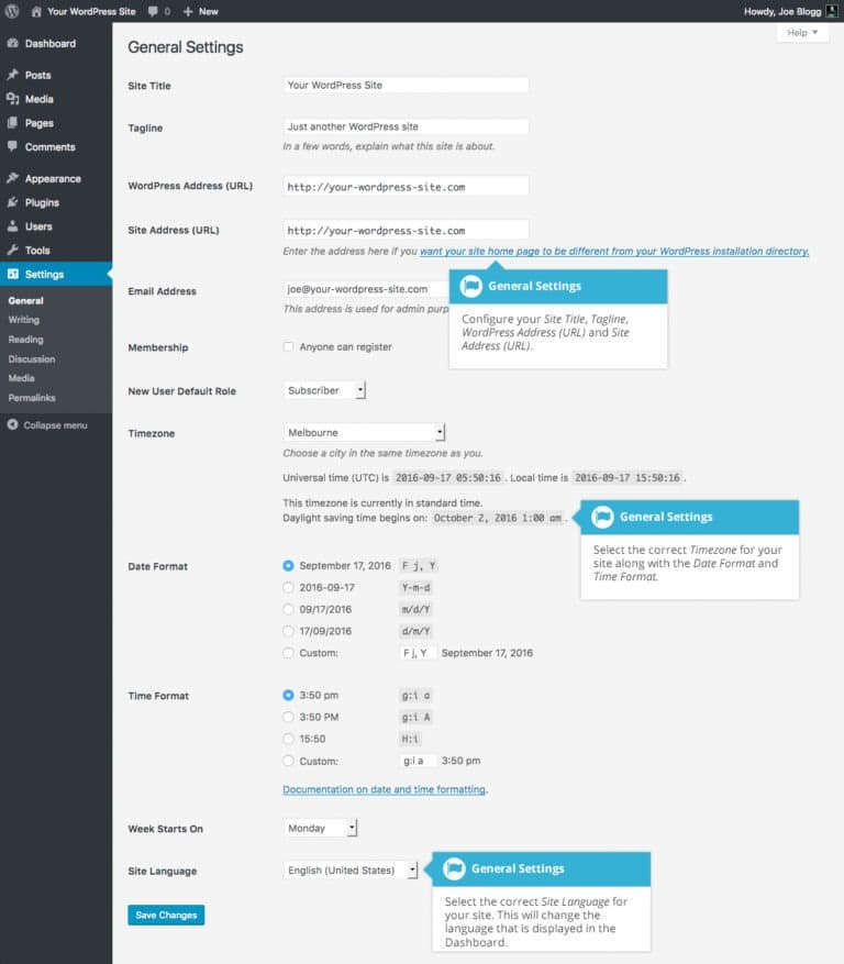 WordPress General Settings Usage Guide & Tutorial - Visualmodo