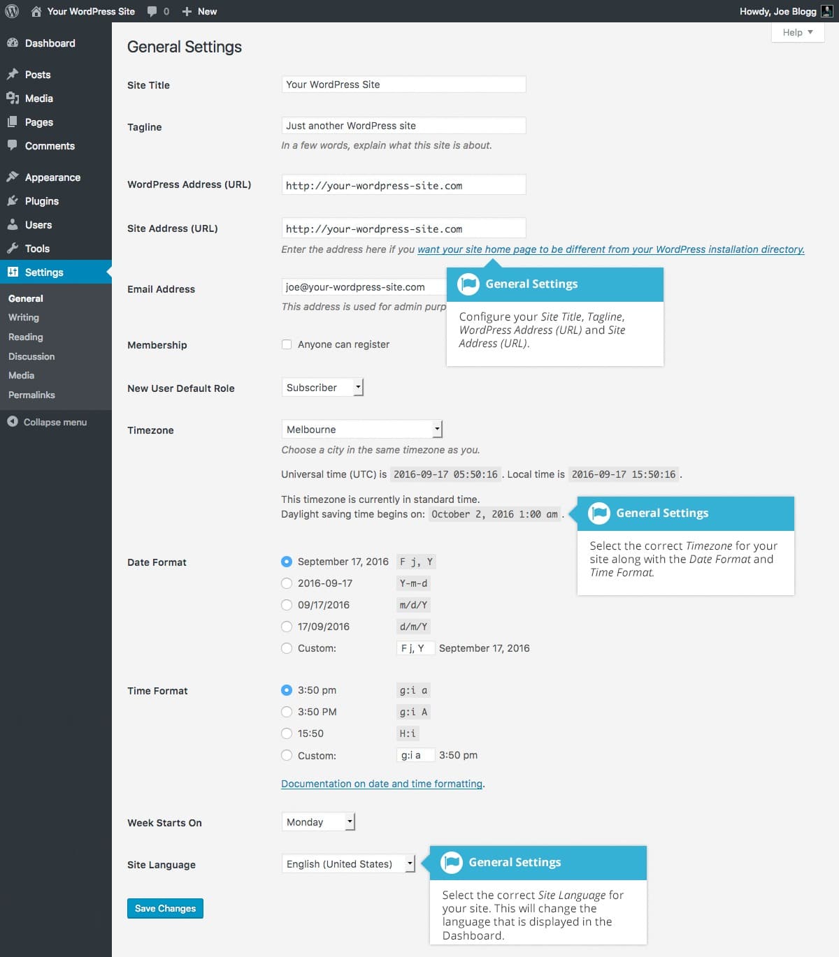 WordPress General Settings Usage Guide Tutorial Visualmodo