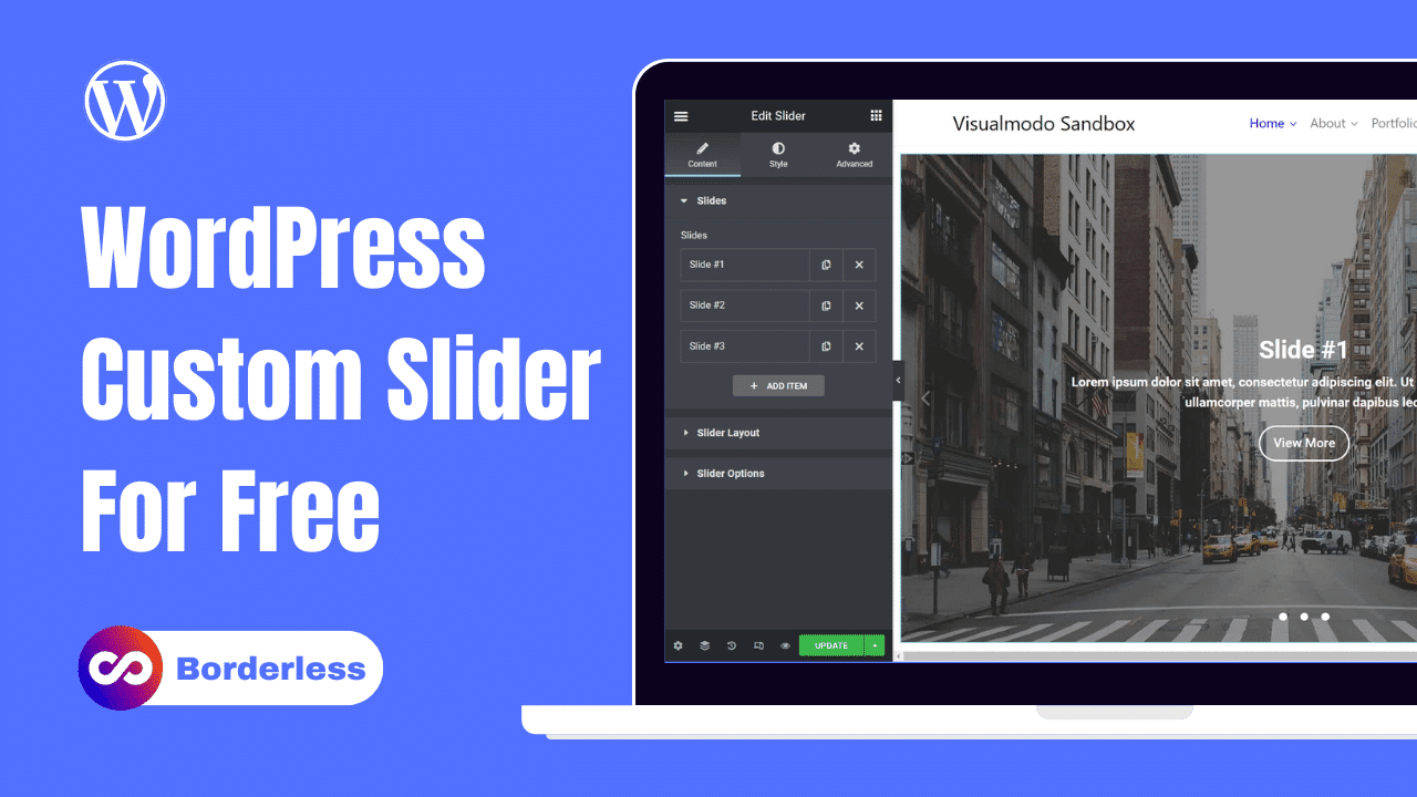 How To Create A Custom Slider In WordPress For Free Borderless Elementor Tutorial Visualmodo