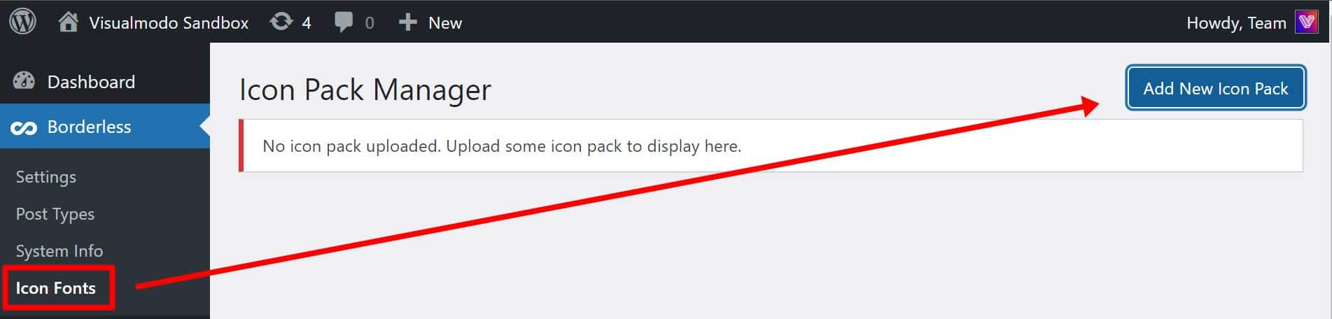 Upload Custom Font Icons In Borderless Wordpress Plugin Visualmodo